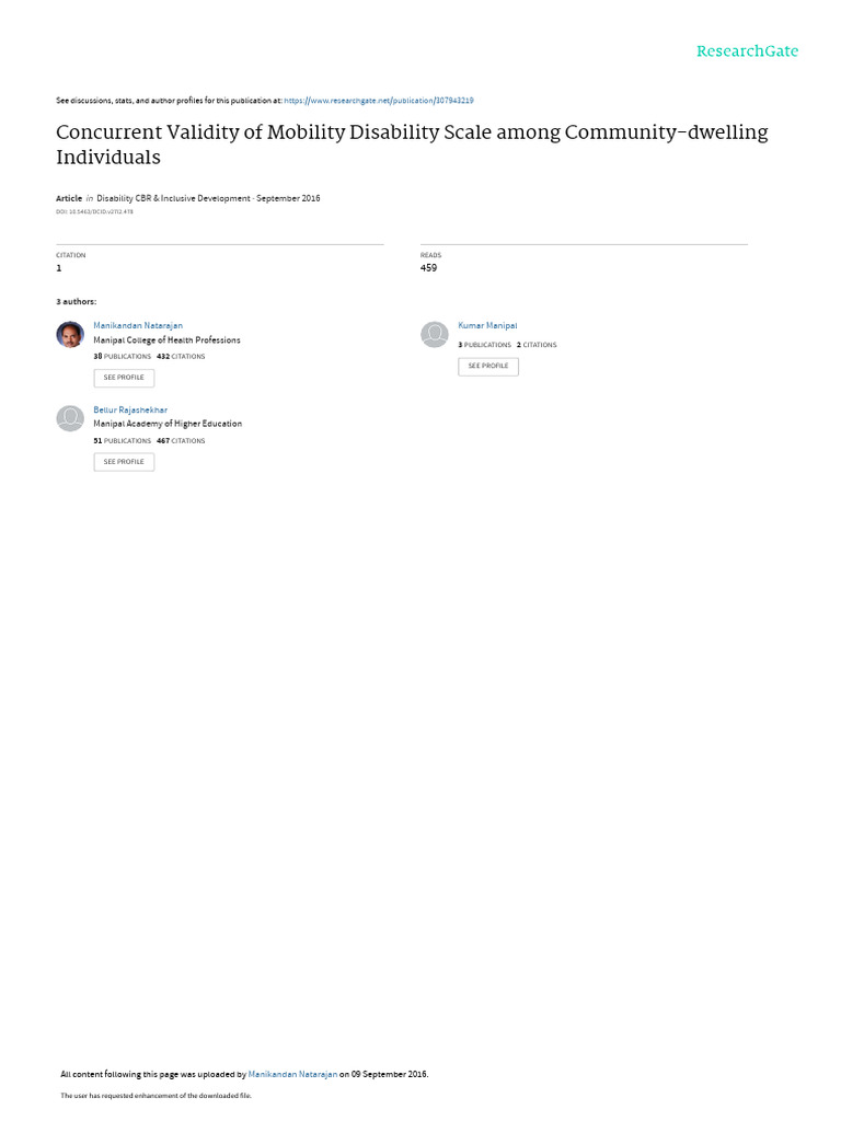 Mobility Disability Scale | PDF | Validity (Statistics) | Psychometrics