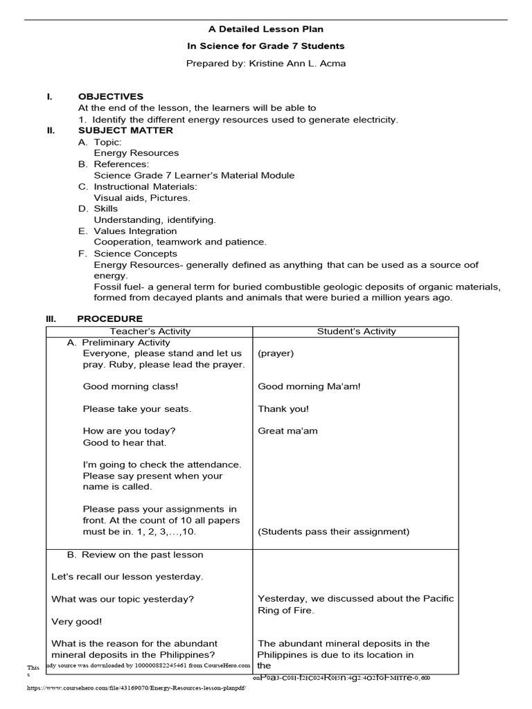Energy Resources Lesson Plan PDF | PDF | Fuels | Fossil Fuels