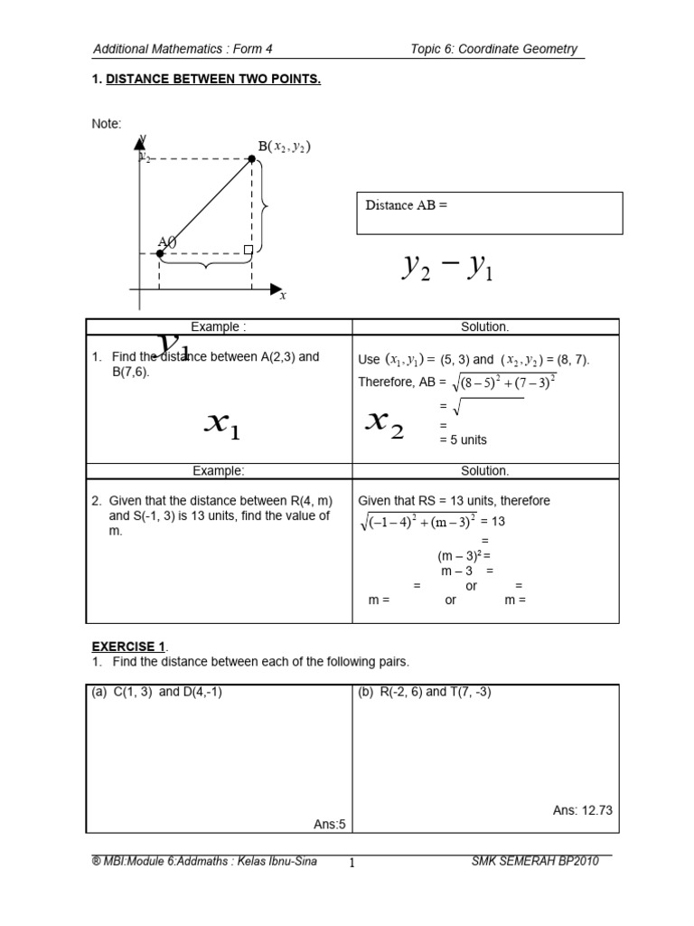 Latihan Coordinate Geometry Form 4 | PDF | Line (Geometry) | Equations