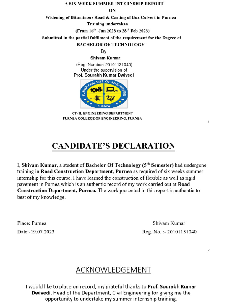 Summer Internship Shivam | PDF | Road | Road Surface