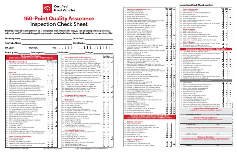 160 Point Inspection Checklist | PDF | Tire | Motor Vehicle