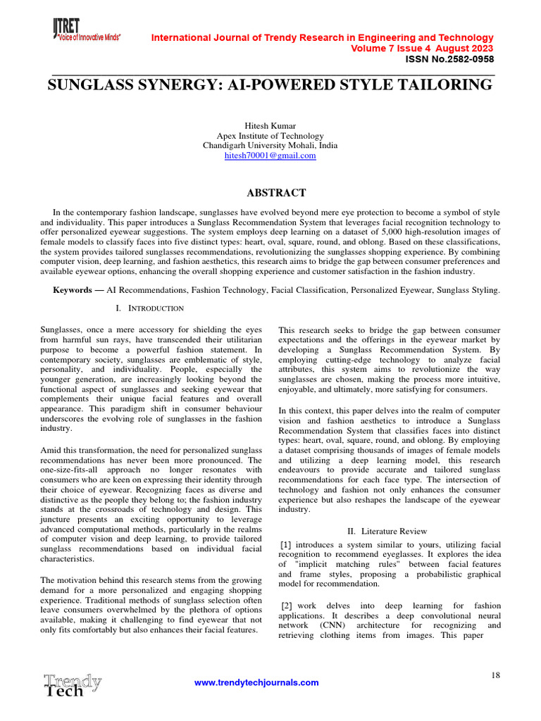 Sunglass Synergy: Ai-Powered Style Tailoring | PDF | Deep Learning ... Sunglass Synergy: Ai-Powered Style Tailoring | PDF | Deep Learning ...