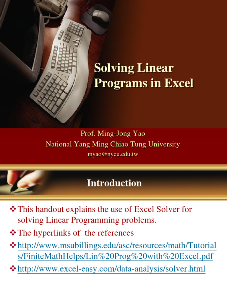 2.a Soveling LP in Excel (Yao, 2022) | PDF | Linear Programming | Applied Mathematics
