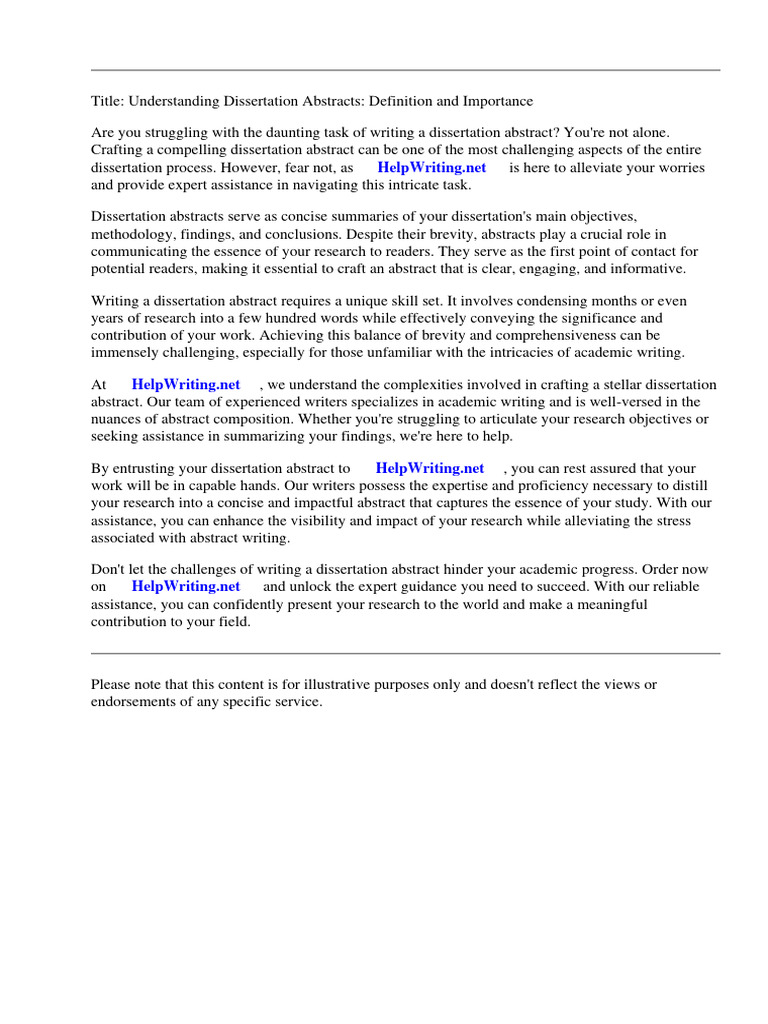 Dissertation Abstracts Definition | PDF | Thesis | Abstract (Summary)