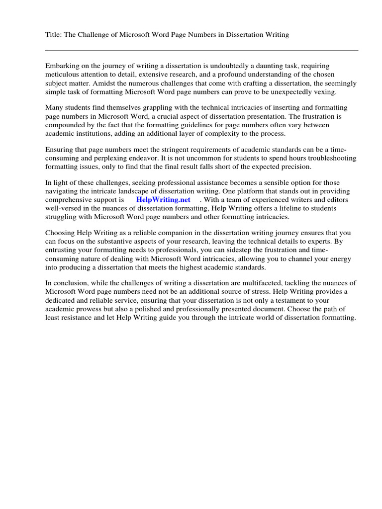 Microsoft Word Page Numbers Dissertation | PDF | Thesis | Microsoft Word