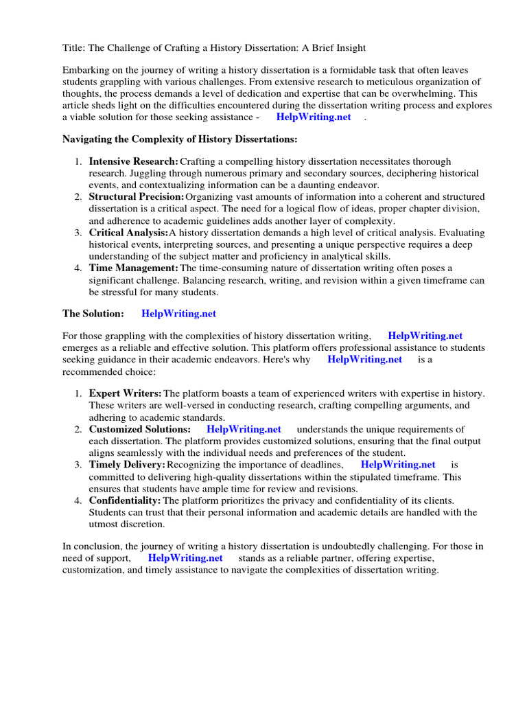 History Dissertation Sample | PDF | Thesis | Essays