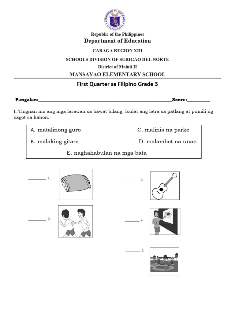Department of Education: First Quarter Sa Filipino Grade 3 | PDF