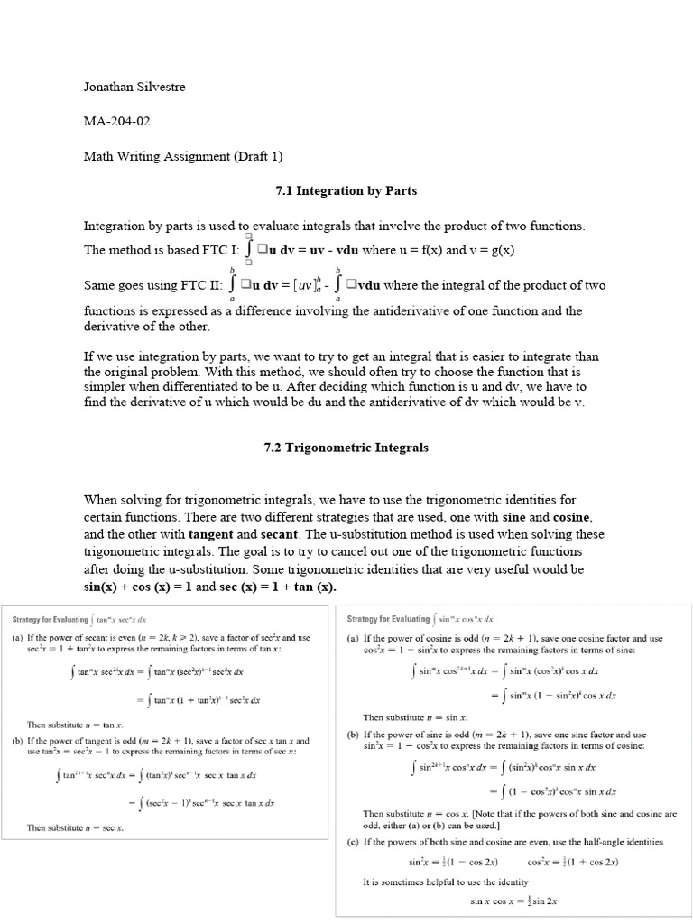 Math Writing Assignment (Draft 1) | PDF | Trigonometric Functions | Integral