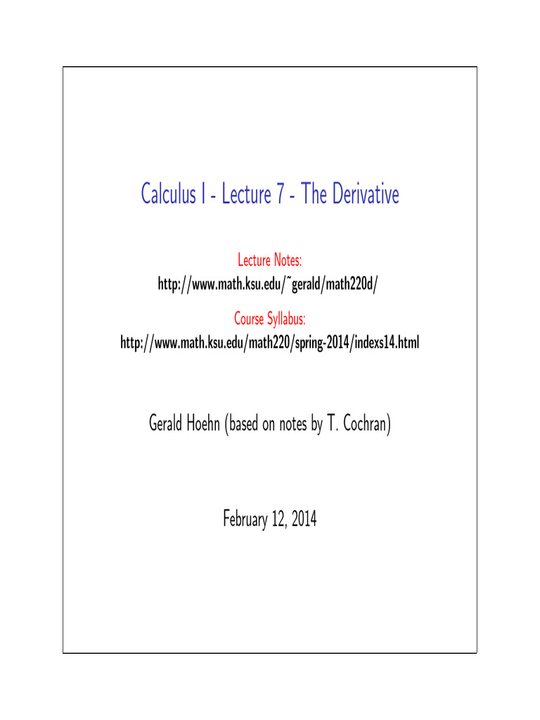 Lec.9 Differentiation | PDF | Tangent | Slope