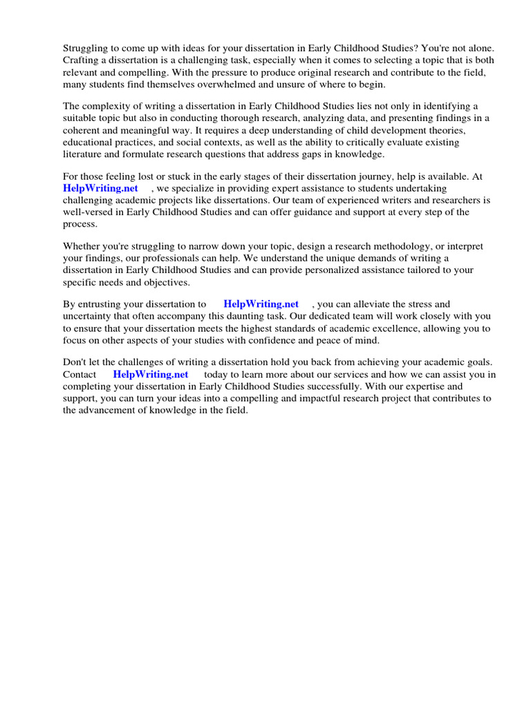 Ideas For Dissertation Topics in Early Childhood Studies | Download ... Ideas For Dissertation Topics in Early Childhood Studies | Download ...