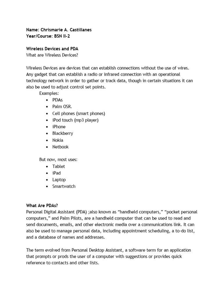 Pda and Wireless Devices | PDF | Personal Digital Assistant | Computing