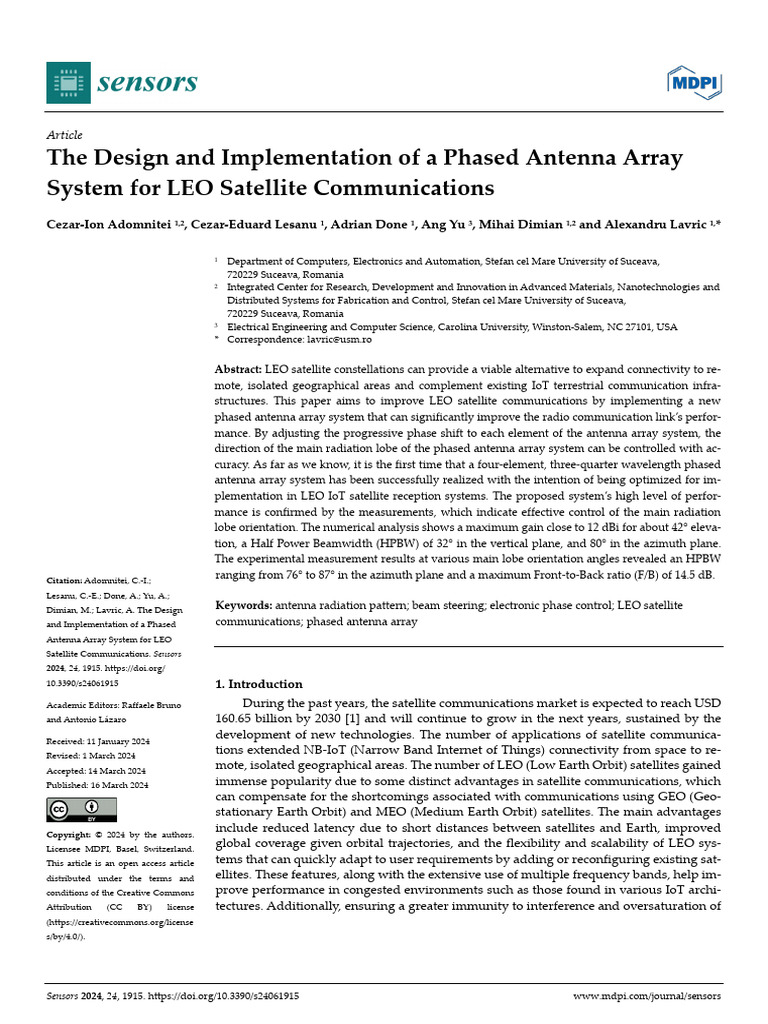 The Design and Implementation of a Phased Antenna Array System for LEO Satellite Communications ...