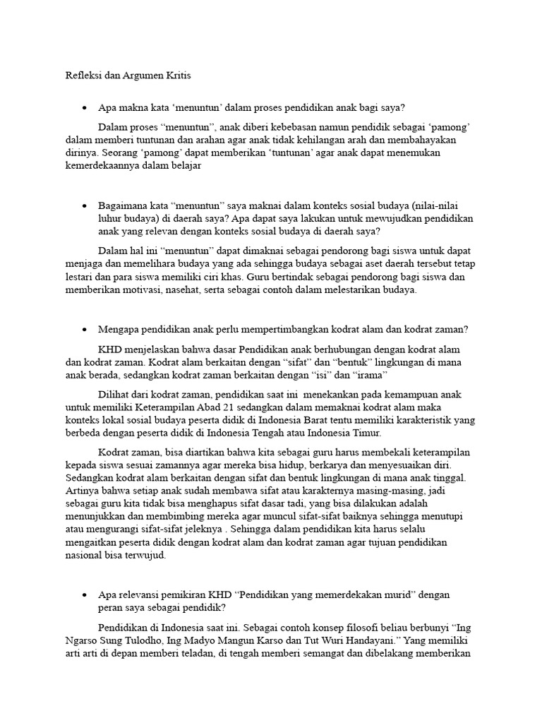 Refleksi dan Argumen Kritis | PDF