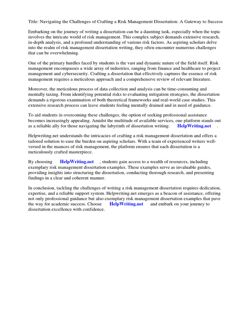 Risk Management Dissertation Examples | PDF | Risk | Risk Management