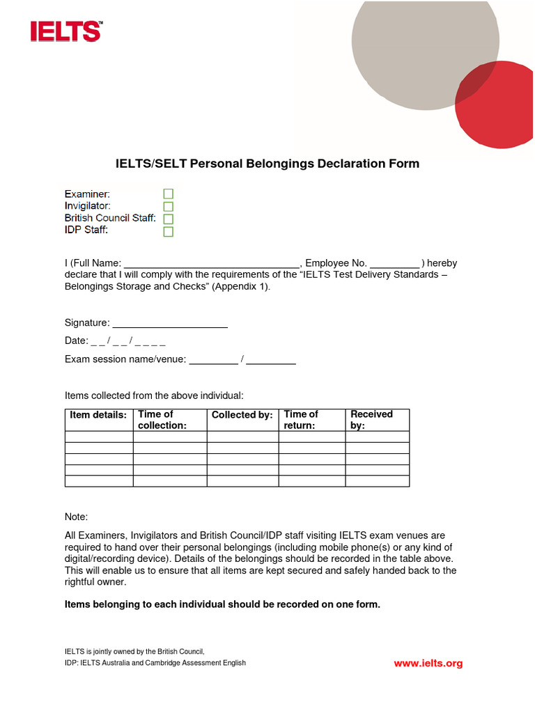 Updated Personal Belongings Declaration Form - CAE Amends | PDF ...