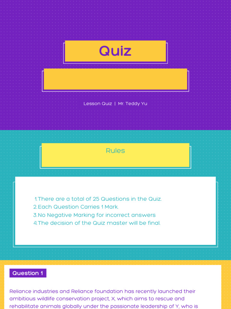 Yellow and Purple Gridded Science Quiz Presentation | PDF | History