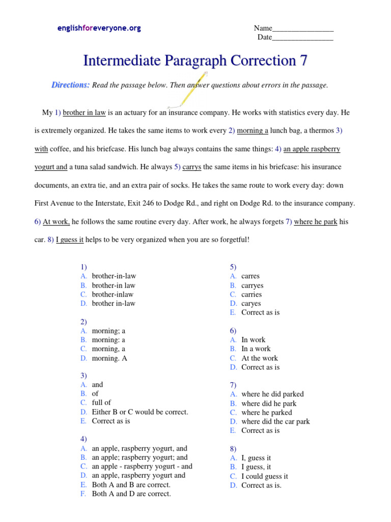 Intermediate Paragraph Correction 7 | PDF | Cuisine