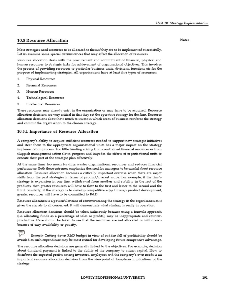 resource allocation | PDF | Budget | Strategic Management
