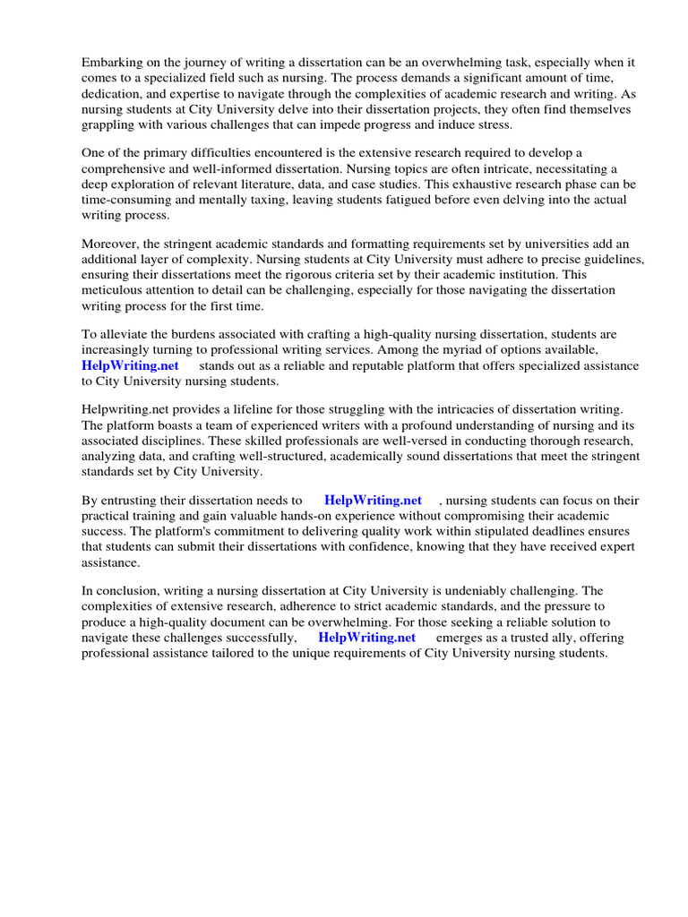 City University Nursing Dissertation | PDF | Thesis | Nursing