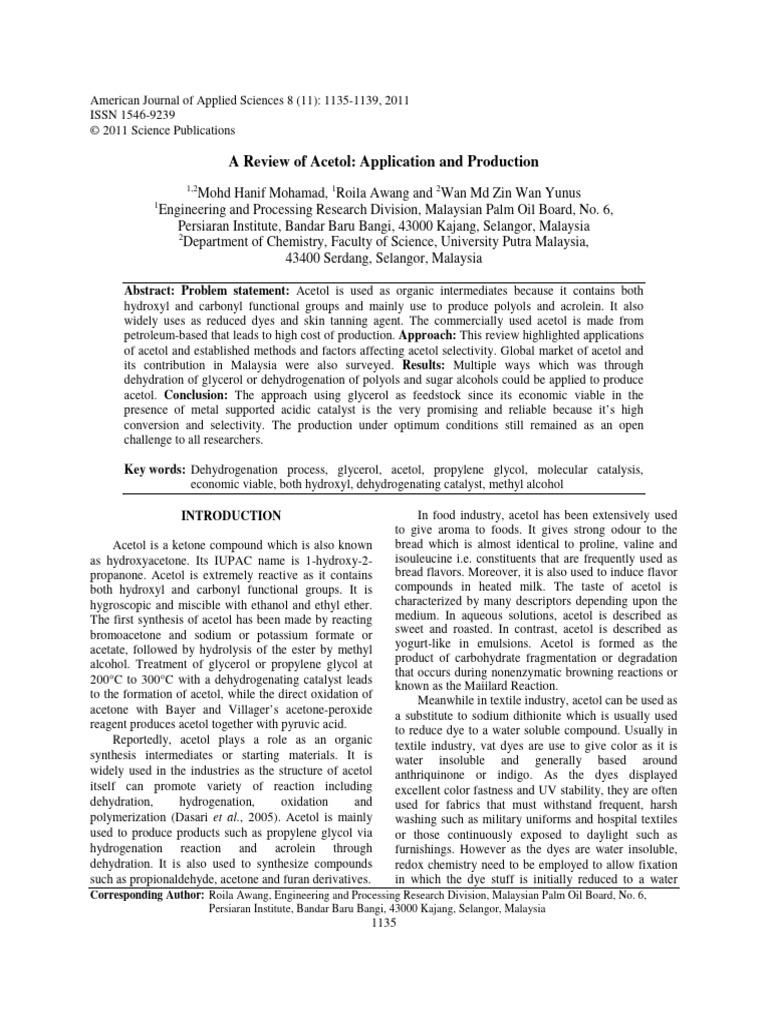 AReviewof Acetol Applicationand Production | PDF