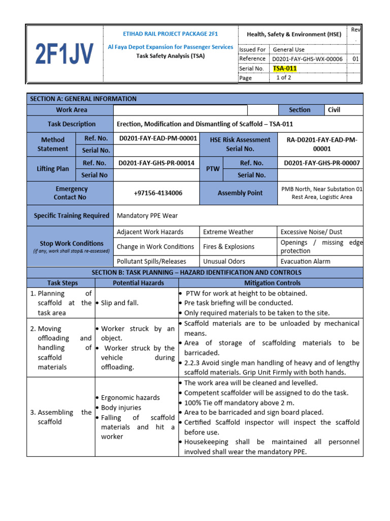 TSA-011 - Erection, Modification and Dismantling of Scaffold | PDF | Occupational Safety And ...
