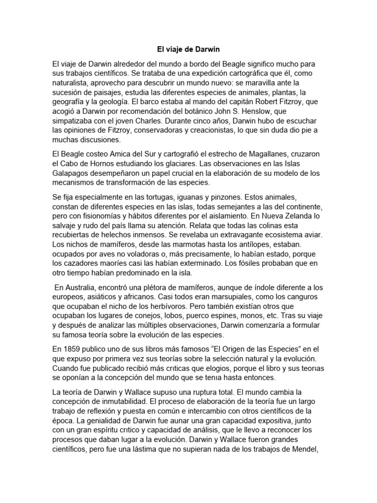 El Viaje de Darwin | PDF | Charles Darwin | Evolución