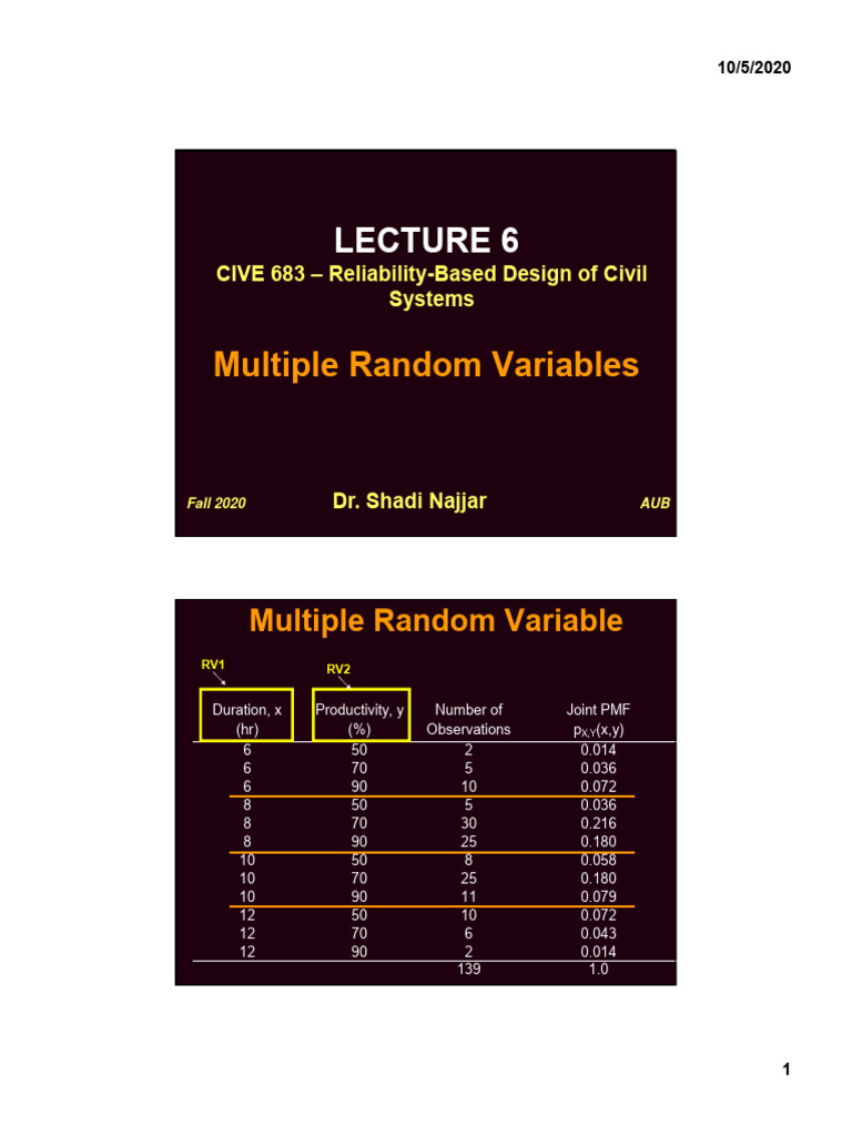 Lecture 8b - Multiple Random Variables (Compatibility Mode) | PDF | Probability Distribution ...