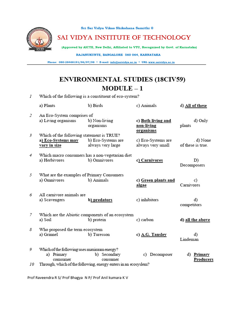 Module 1 - 5 MCQ EVS | PDF | Biodiversity | Ecosystem