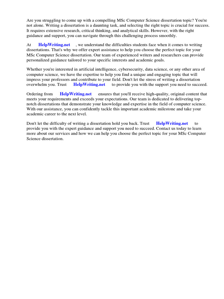 MSC Computer Science Dissertation Topics | PDF | Thesis | Science