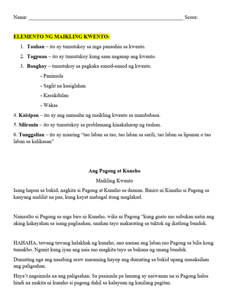 Mga Elemento NG Kwento | PDF