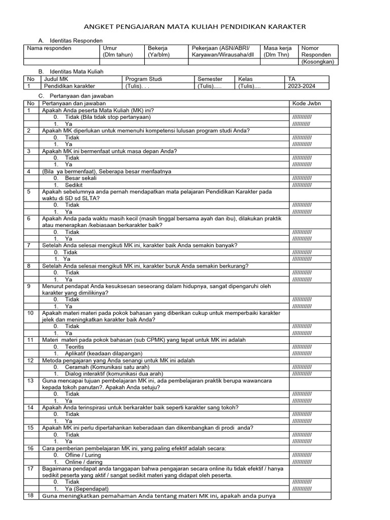 Angket Pengajaran MK PK GNP 23 | PDF | Karier & Perkembangan
