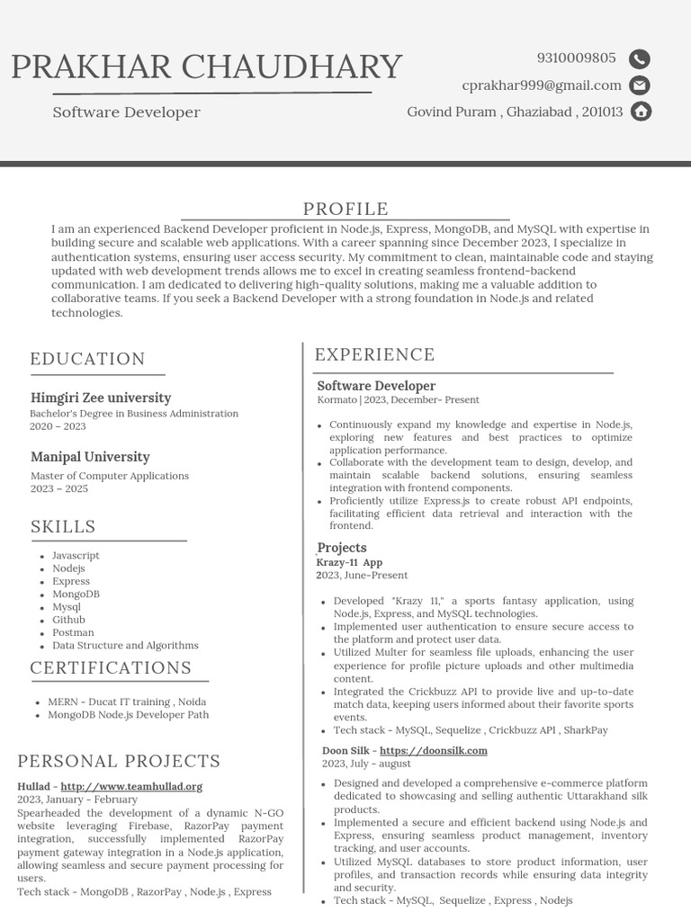 Prakhar Node JS Resume | PDF | Software Engineering | Software Prakhar Node JS Resume | PDF | Software Engineering | Software