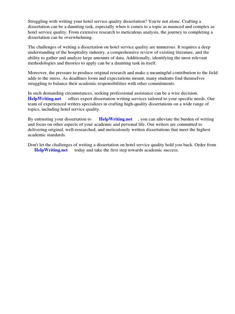 Dissertation Help for Hotel Service Quality | PDF | Business