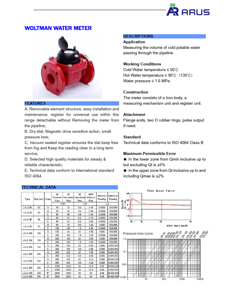Woltman Water Meter Specifications | PDF | Applied And ...