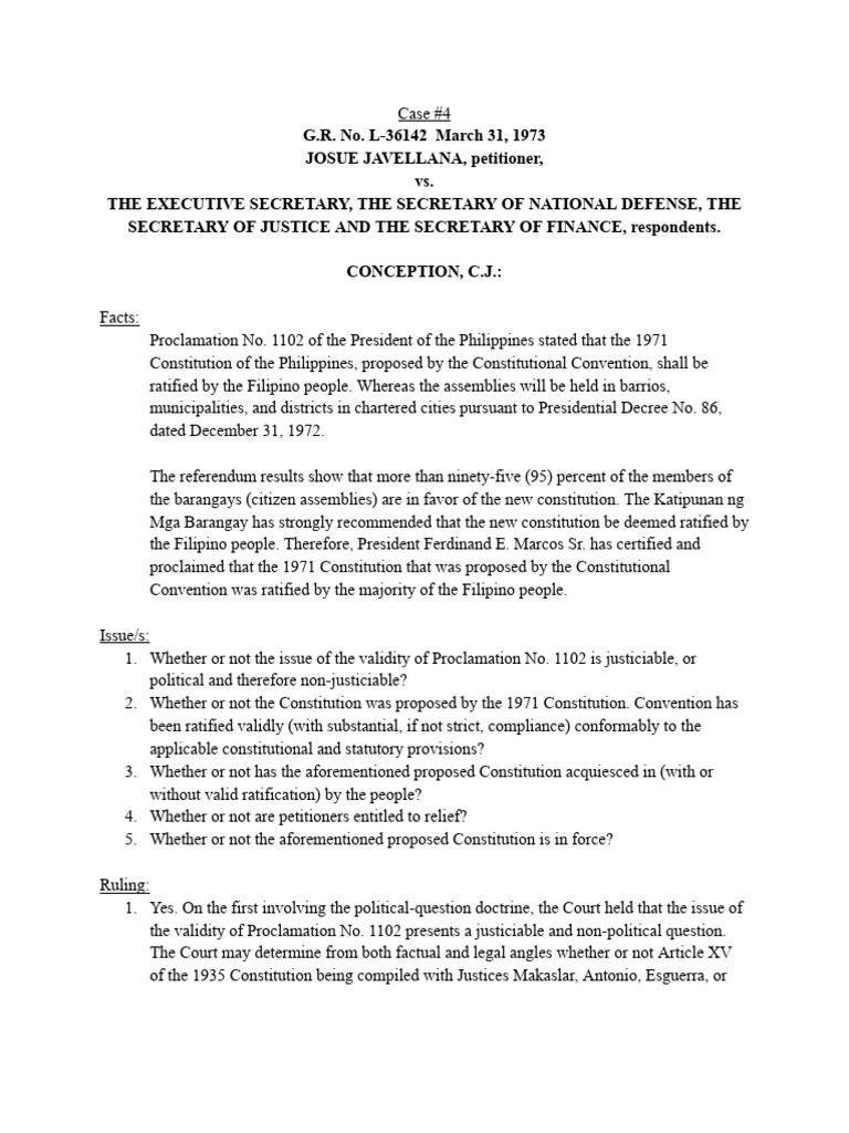 1971 Philippine Constitution Ratification Case | PDF | Ratification ...