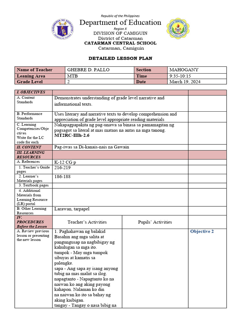 COT - DLP - MTB 2 March 2024 | PDF