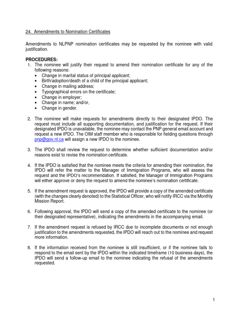 NLPNP Nomination Certificate Amendments | PDF | Justice | Crime & Violence