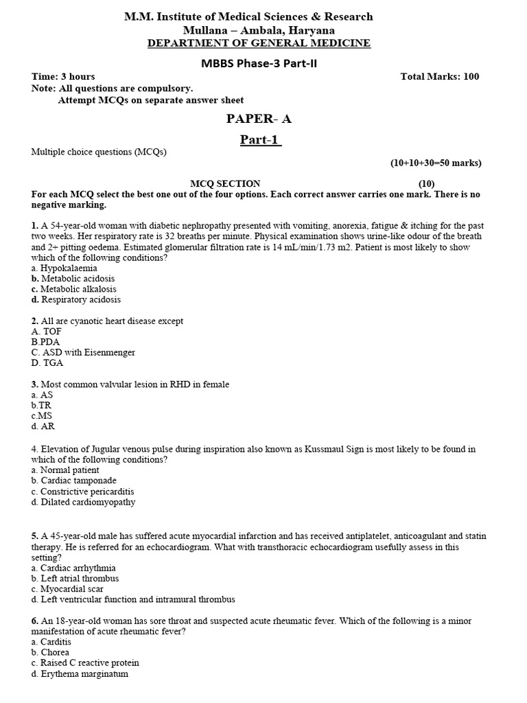 MBBS Sample Question Paper | PDF | Heart | Hiv