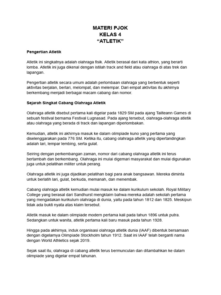 Materi Pjok & Lat Uts SMT 1 Kelas 4 | PDF