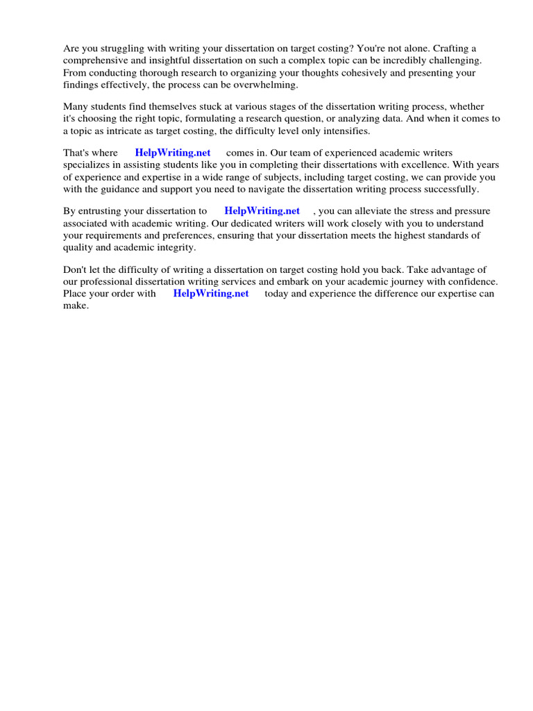 Target Costing Dissertation | PDF | Pricing | Prices
