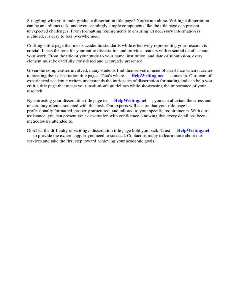 Undergraduate Dissertation Title Page | PDF | Thesis | Doctor Of Philosophy