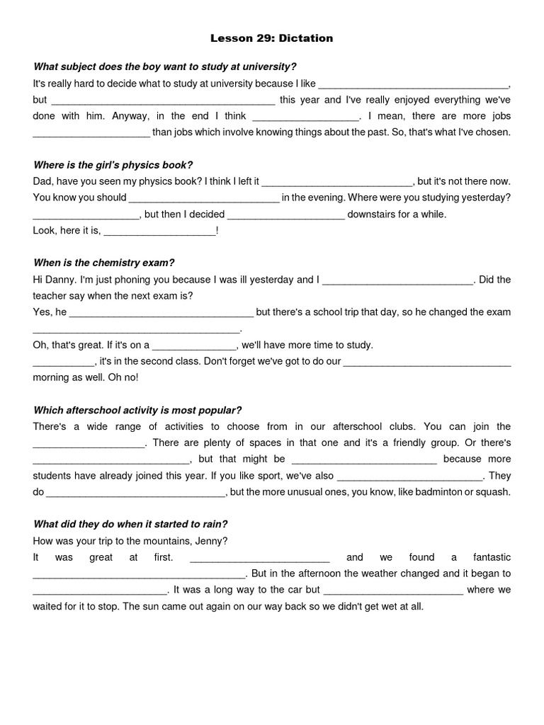 Lesson 29 - Dictation | PDF
