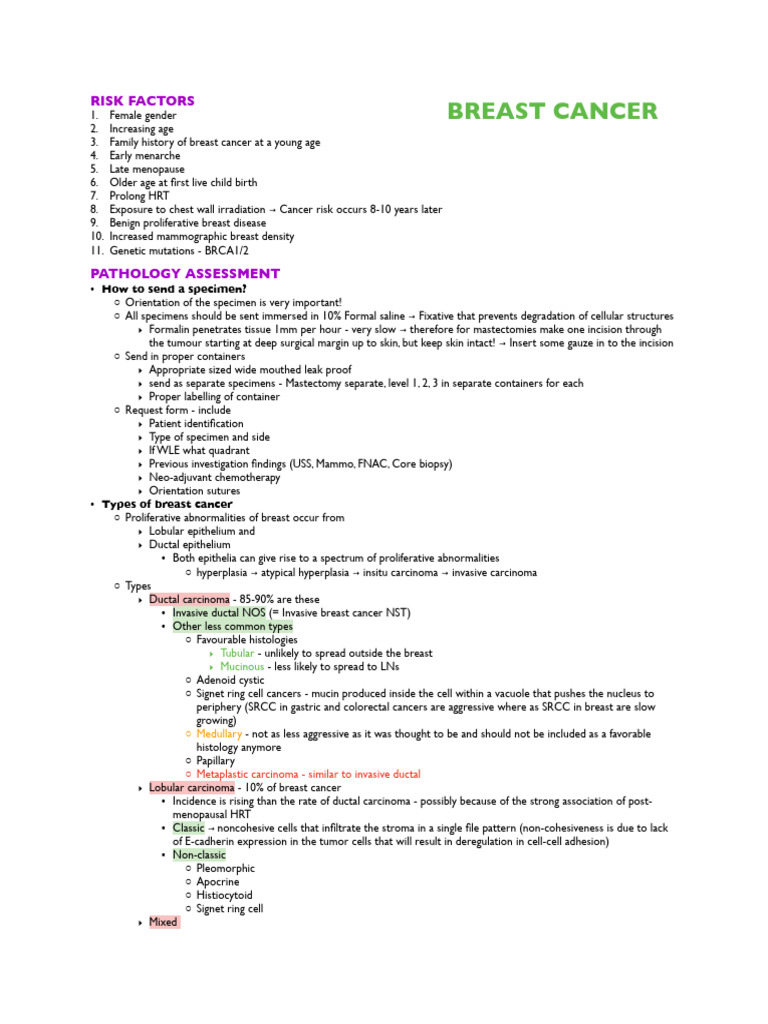 Breast Cancer Complete Note | PDF | Breast Cancer | Mastectomy