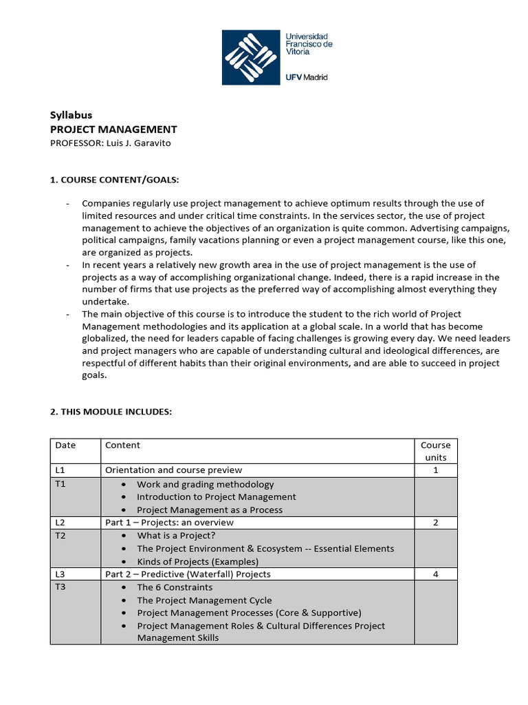 Project Management Syllabus | PDF | Project Management | Business