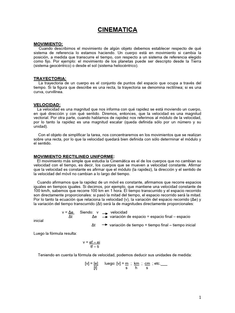 CINEMATICA | PDF | Velocidad | Cinemática