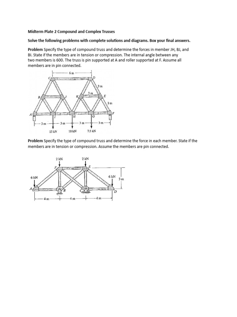 Midterm Plate 2 Compound Trusses and Complex Trusses | PDF