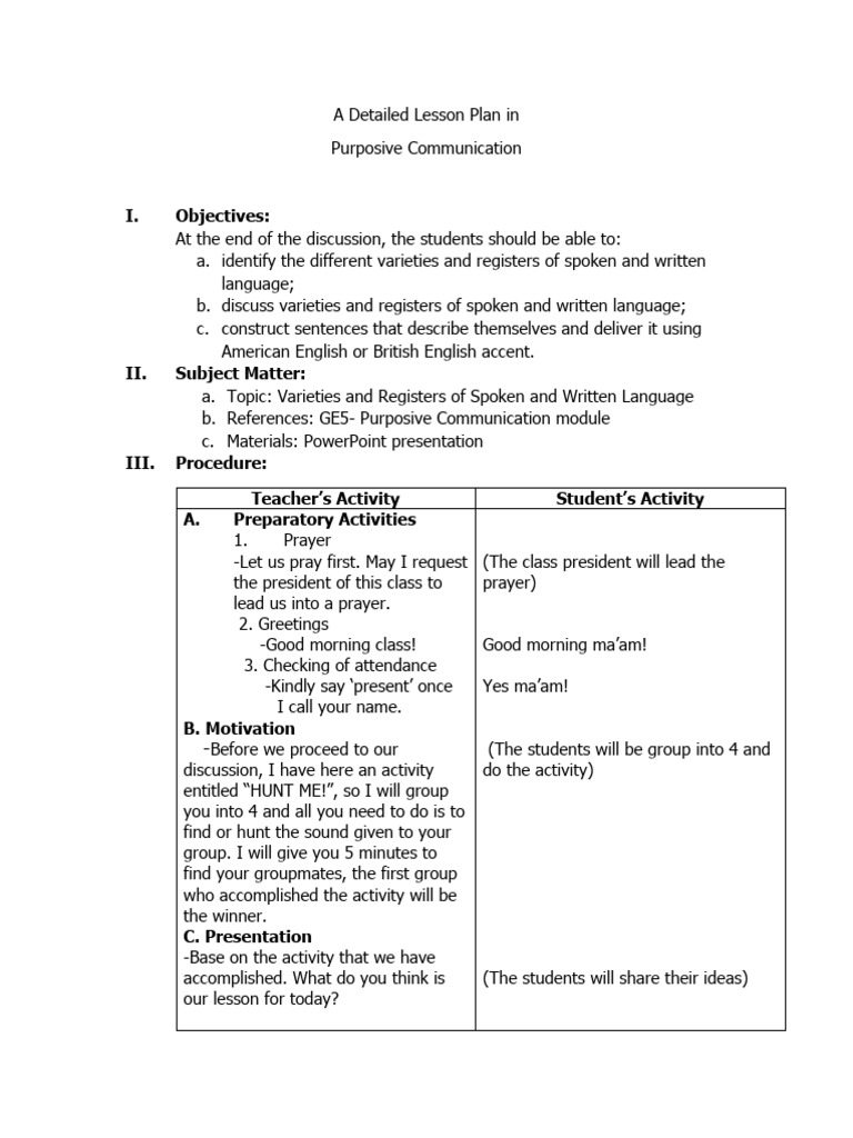 Lesson Plan: Language Varieties & Registers | PDF | English As A Second ...
