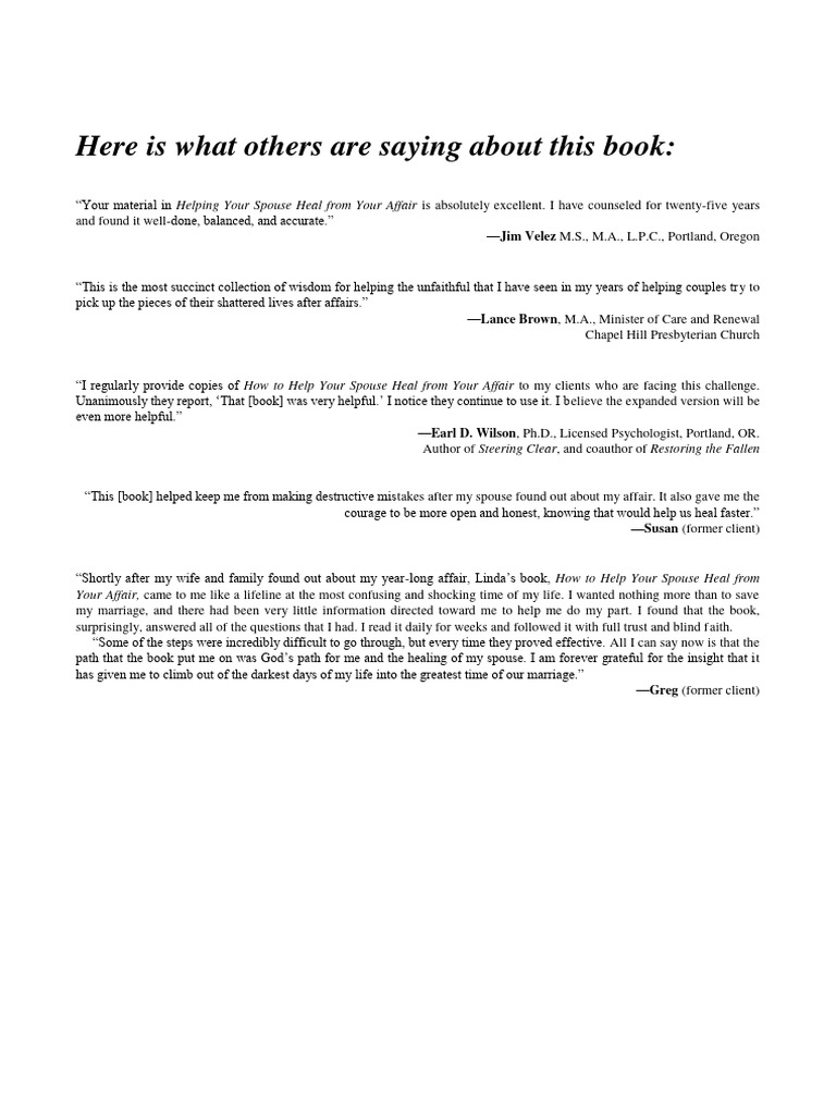 How To Help Your Spouse Heal From Your Affair A Compact Manual For