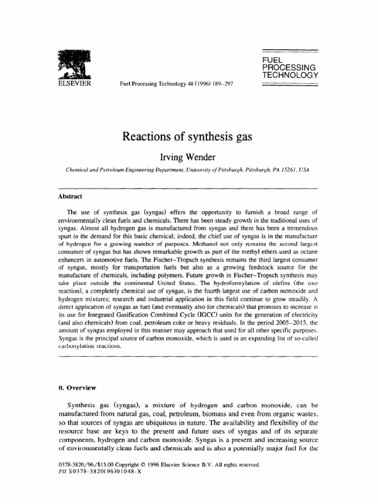 Reactions of Synthesis Gas | PDF | Gasification | Methanol
