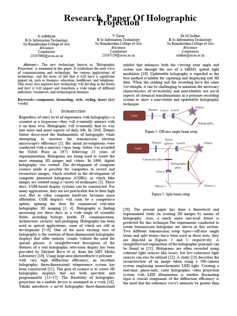Holographic Projection | PDF | Holography | Electromagnetic Radiation